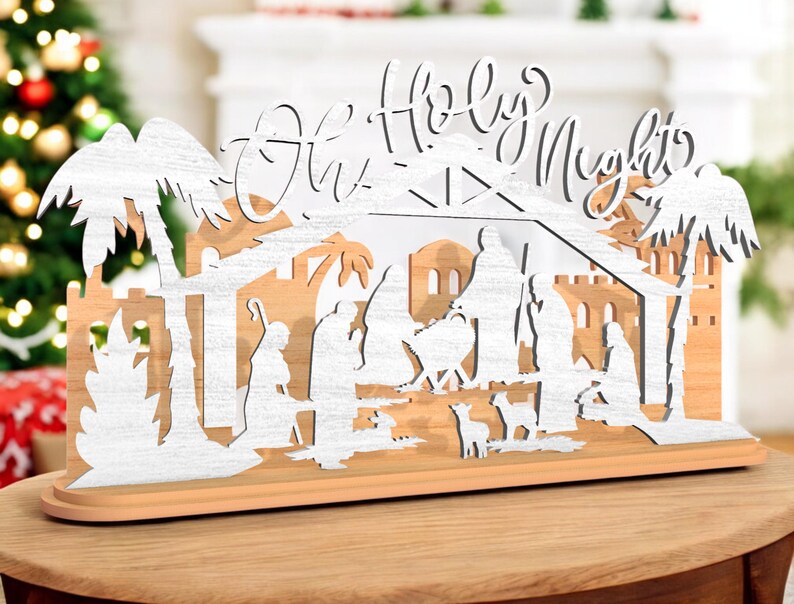 Oh Holy Night Nativity Scene Sign | Laser Cut Christian Christmas Decor ...