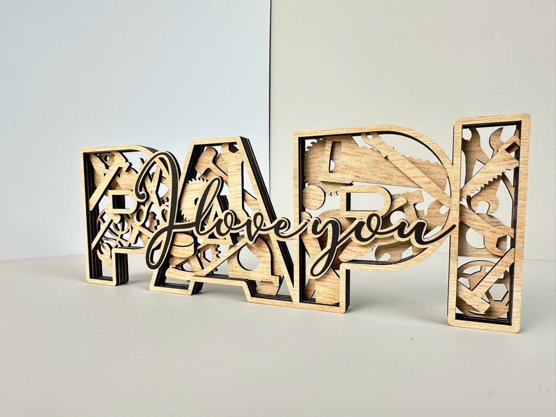 Papi I Love You Wood Sign, MDF Laser Cut Gift for Grandpa or Dad ...