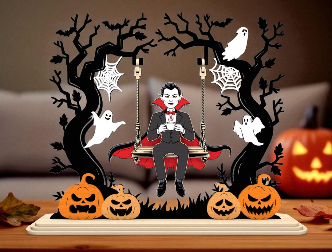 Halloween Dracula on Swing | Spooky Standing Sign With Pumpkins ...