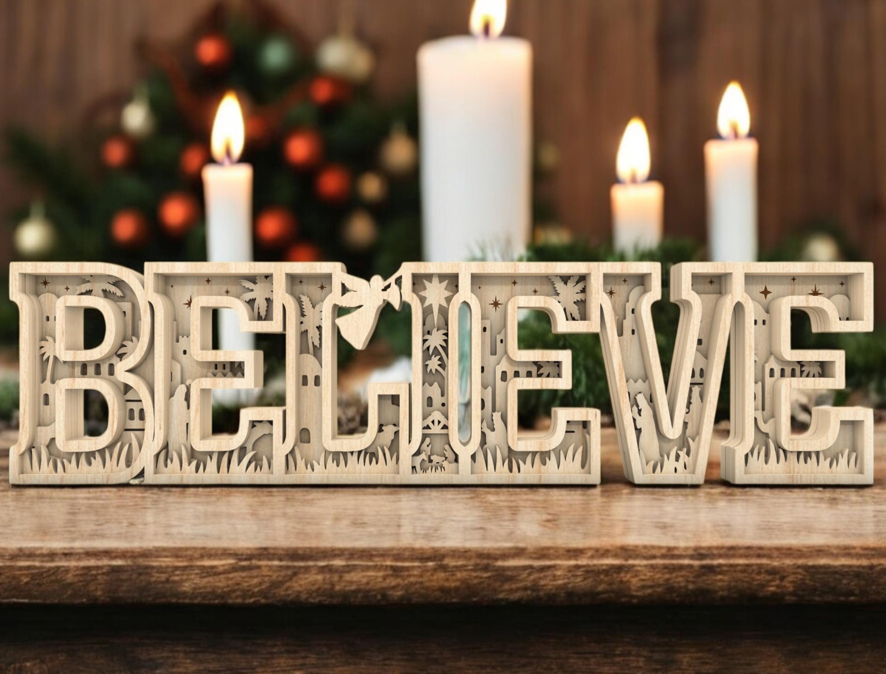 Small Wood Nativity Sign | Christmas Sign Decorchristian BELIEVE ...