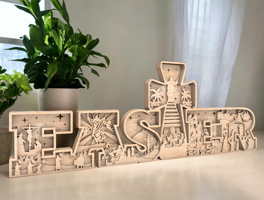 Handcrafted Wooden Easter Nativity Scene – Rustic Christian Home Decor ...