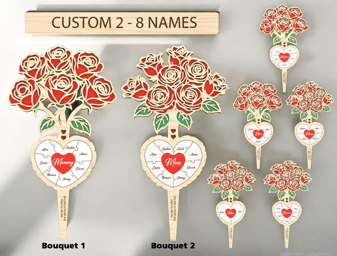 Personalized Wooden Rose Bouquet | Custom Gift for Mom With Name ...