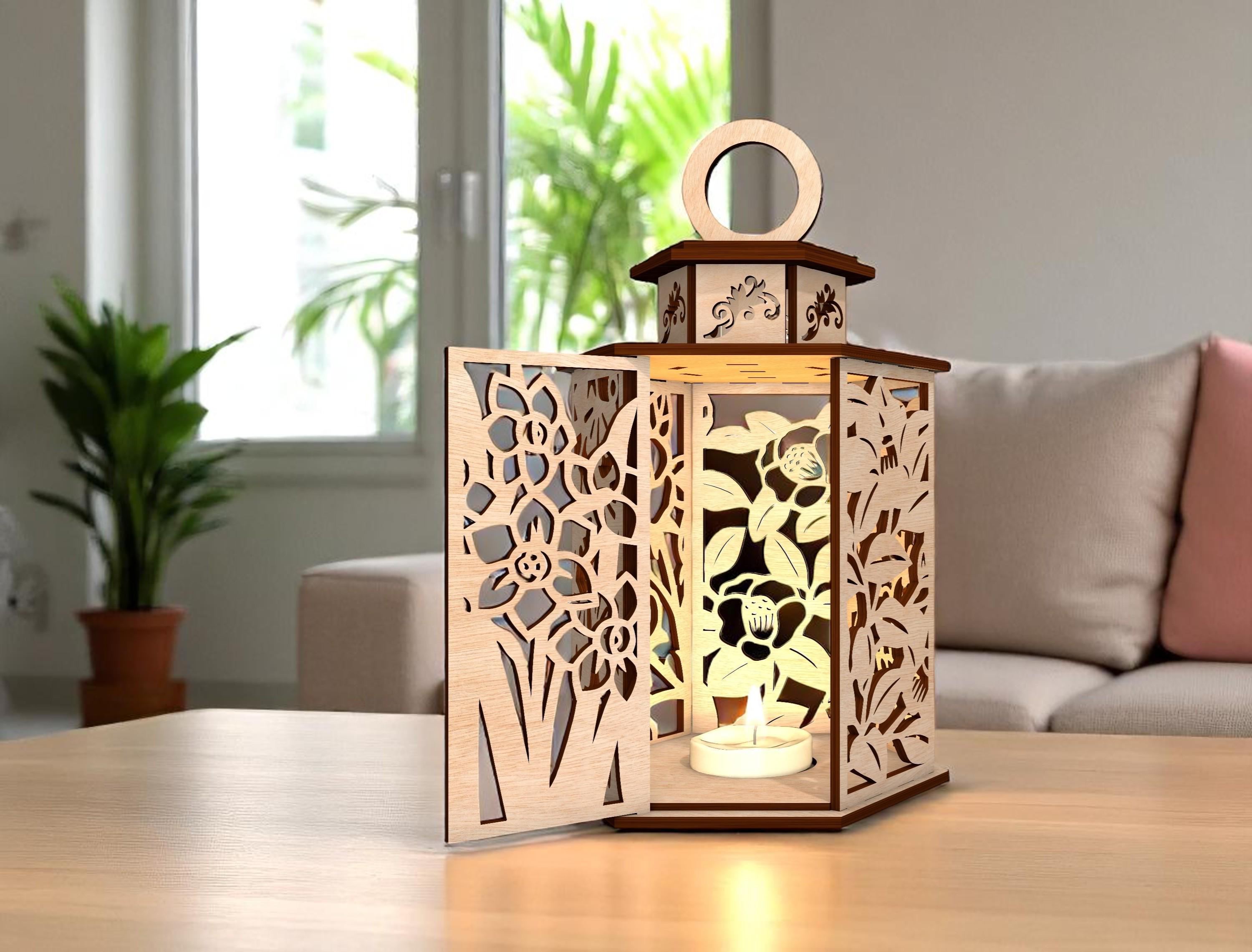 DIY Blooming Flowers Lantern | Laser Cut Wooden Candle Holder With Door ...