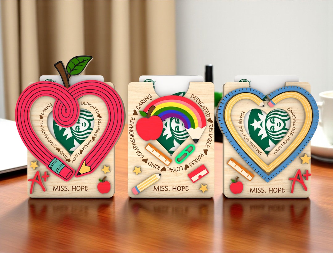 Personalized Teacher Gift Card Holder | Apple & Heart Design | Custom ...