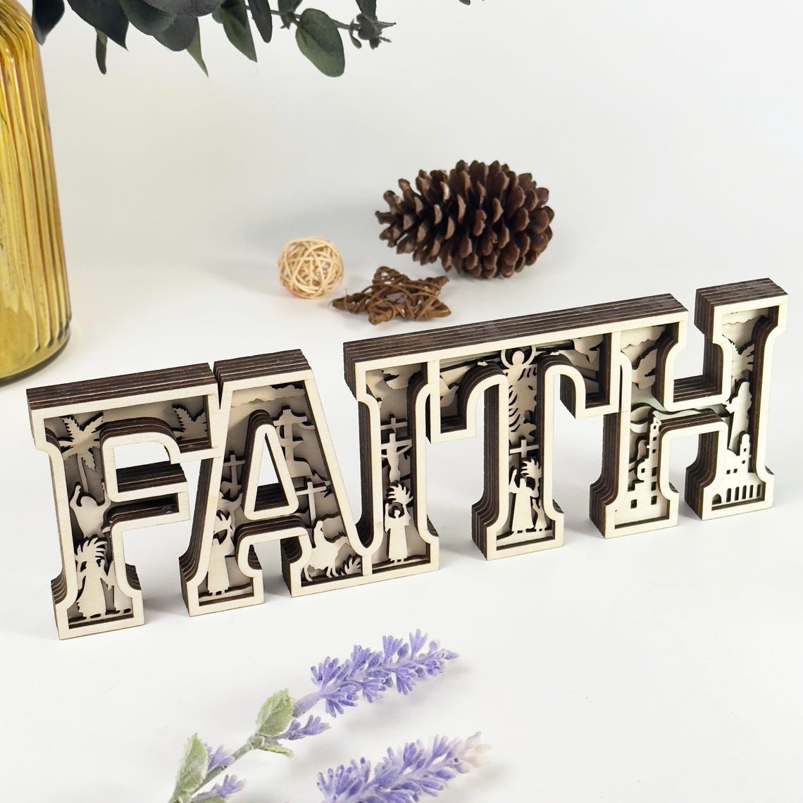 Faith Wooden Sign, Christian Easter Day Decor, Religious Multilayer ...