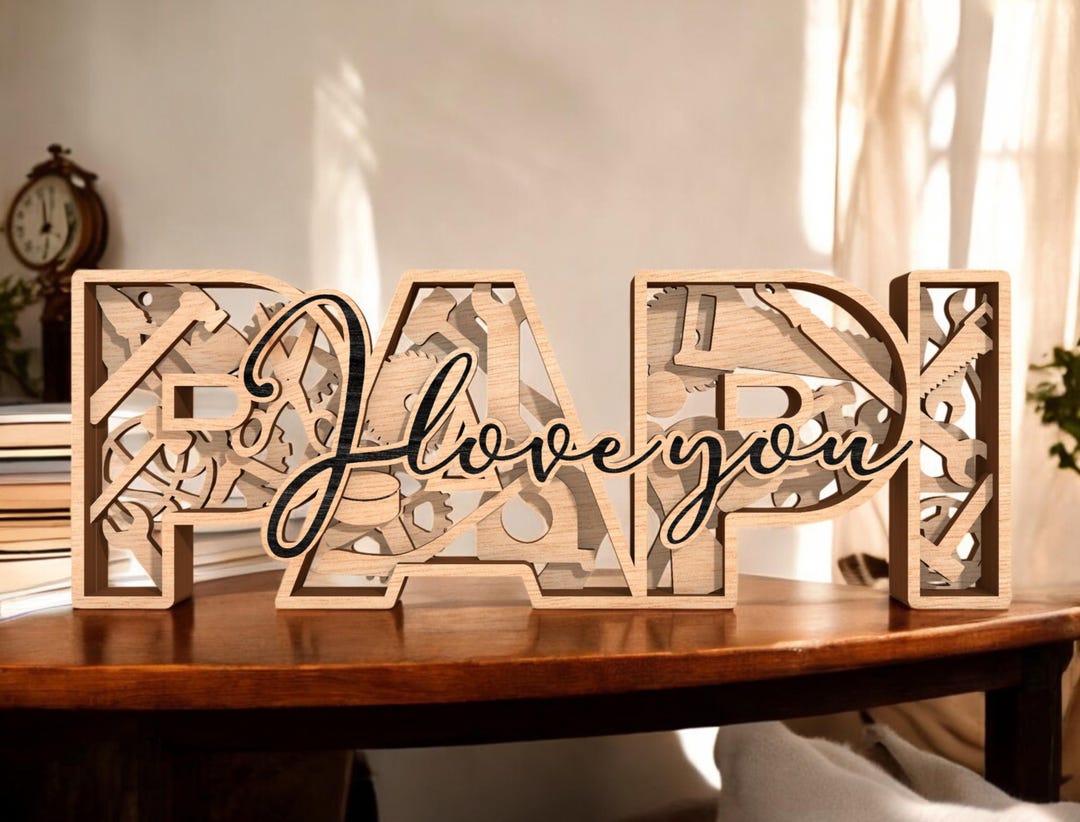 Papi I Love You Wood Sign, MDF Laser Cut Gift for Grandpa or Dad ...