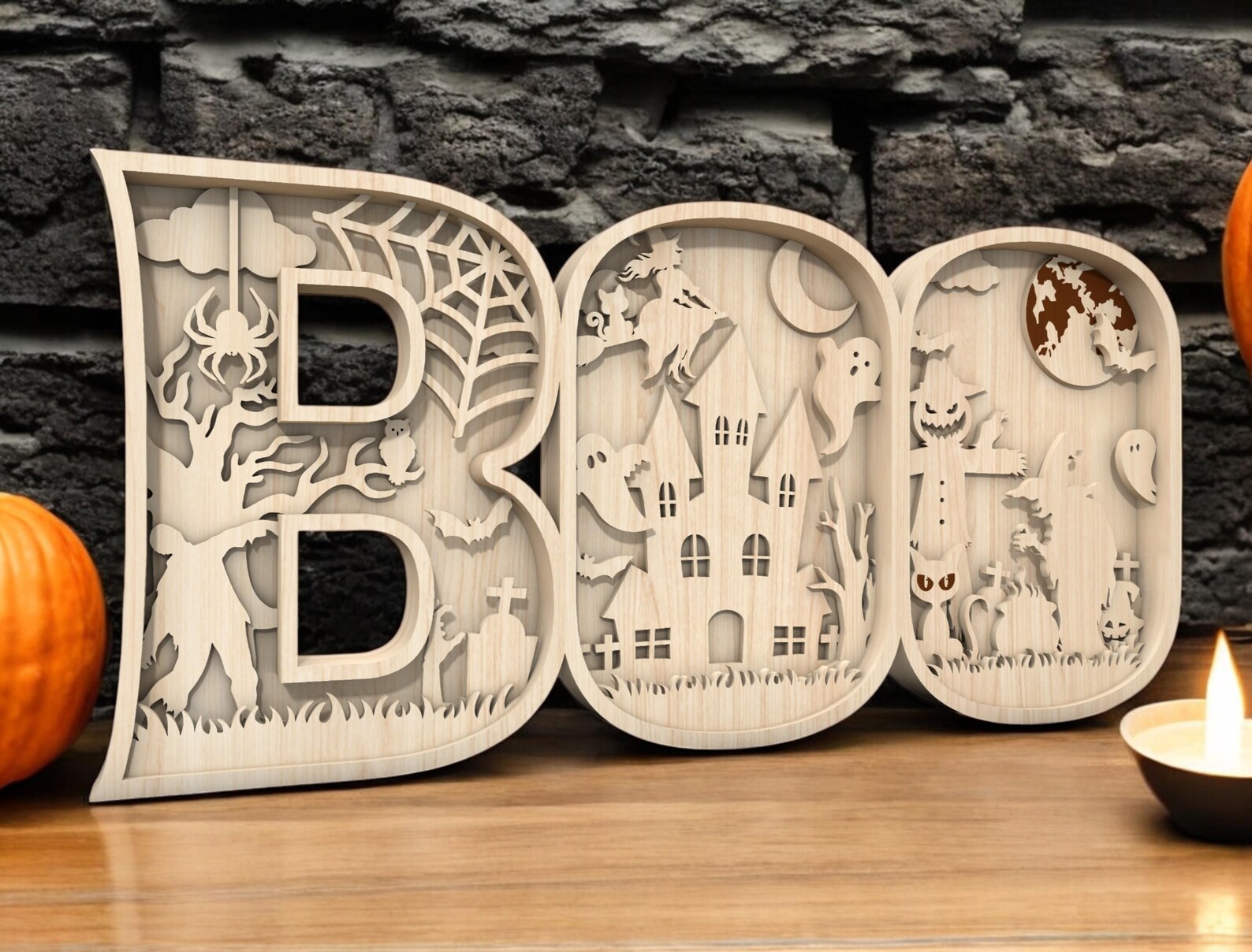 3D Carved Wooden BOO Sign, Halloween/christmas Ornament Carvings ...