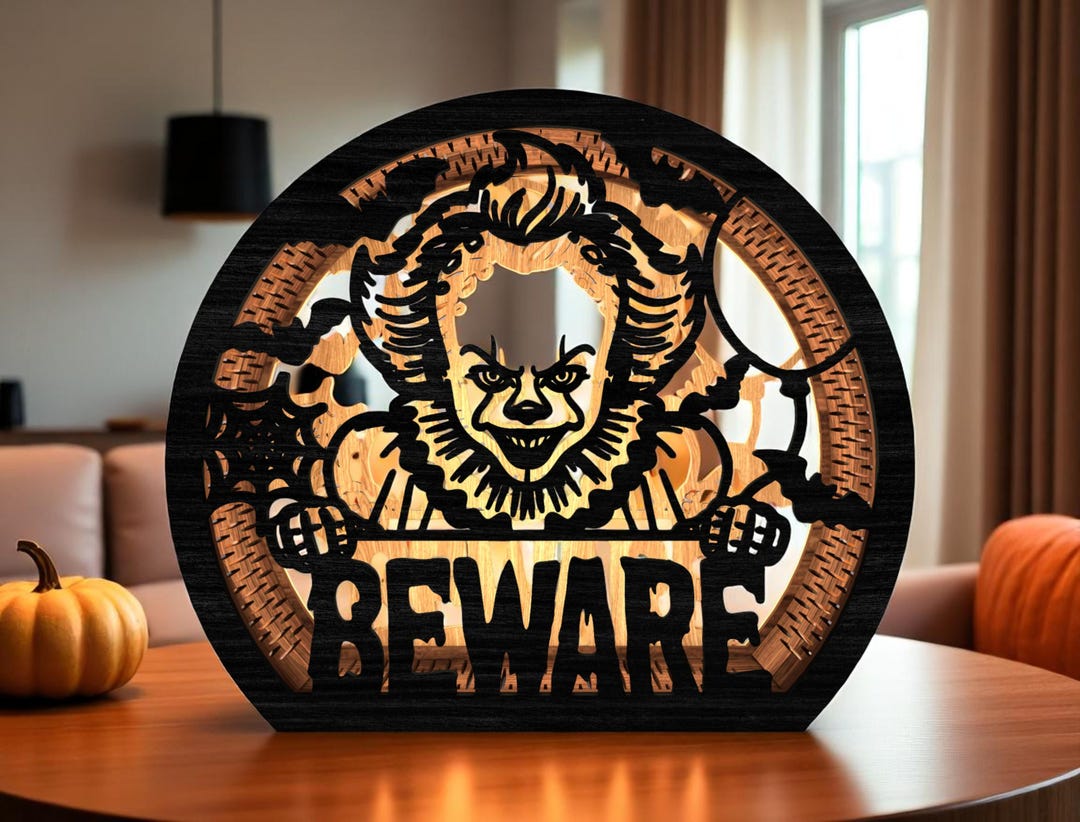 DIY Halloween Lantern | Creepy Clown Holding Beware Sign | Multilayer ...