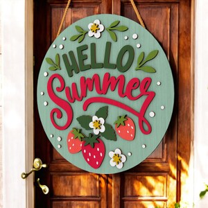 Hello Summer Round Strawberry Sign – MDF Wood Wall Decor | Colorful ...