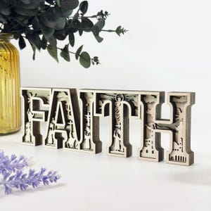 Faith Wooden Sign, Christian Easter Day Decor, Religious Multilayer ...