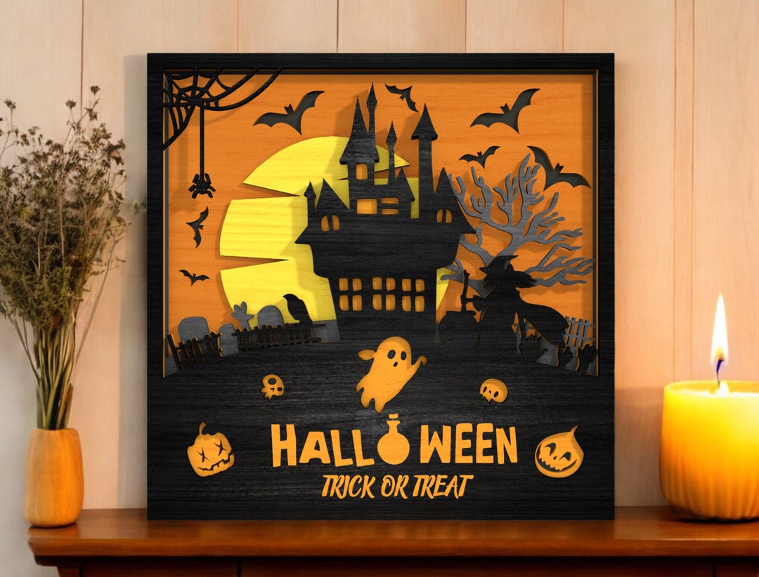 Halloween Wall Sign | Haunted House Wooden Wall Decor With Ghosts ...