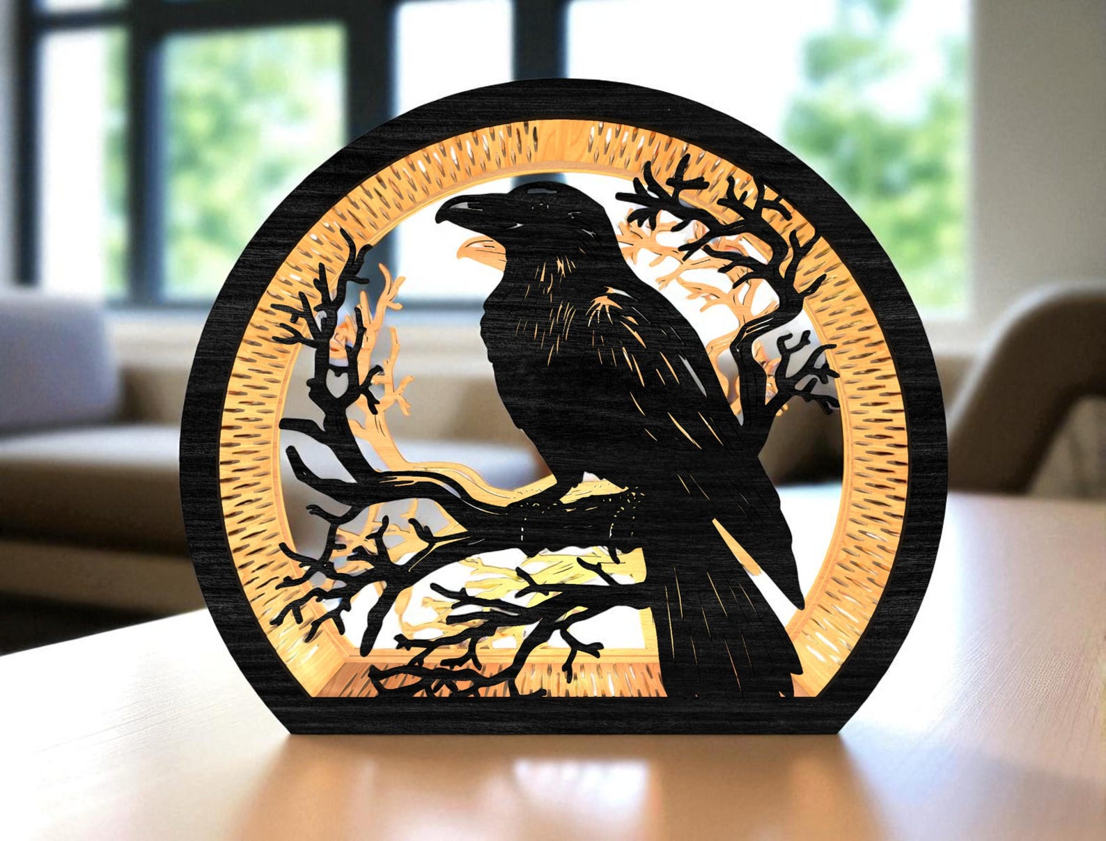 DIY Halloween Lantern | Raven on Tree Branch Scene | 3D Wooden Gothic ...