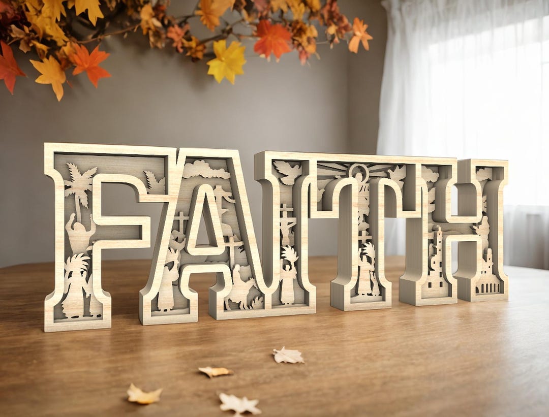 Faith Wooden Sign, Christian Easter Day Decor, Religious Multilayer ...