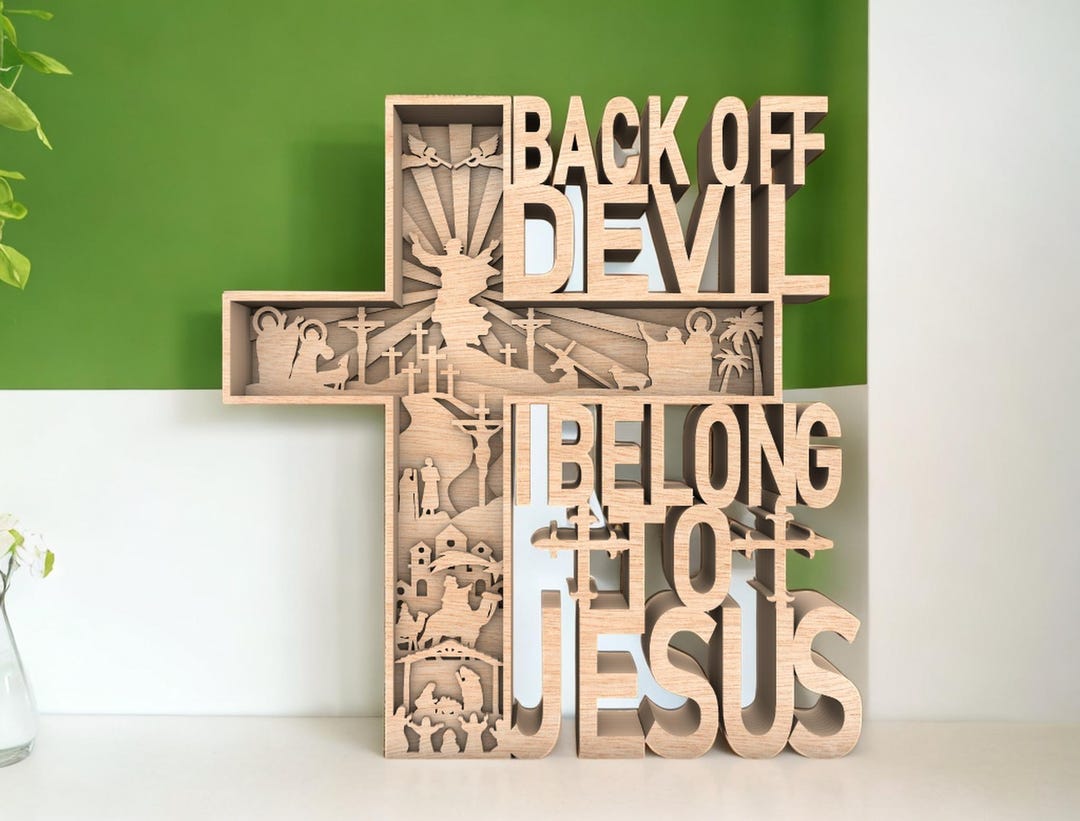 Handcrafted Wooden Cross Wall Art – ‘back off Devil, I Belong to Jesus’ Christian Home Decor ...