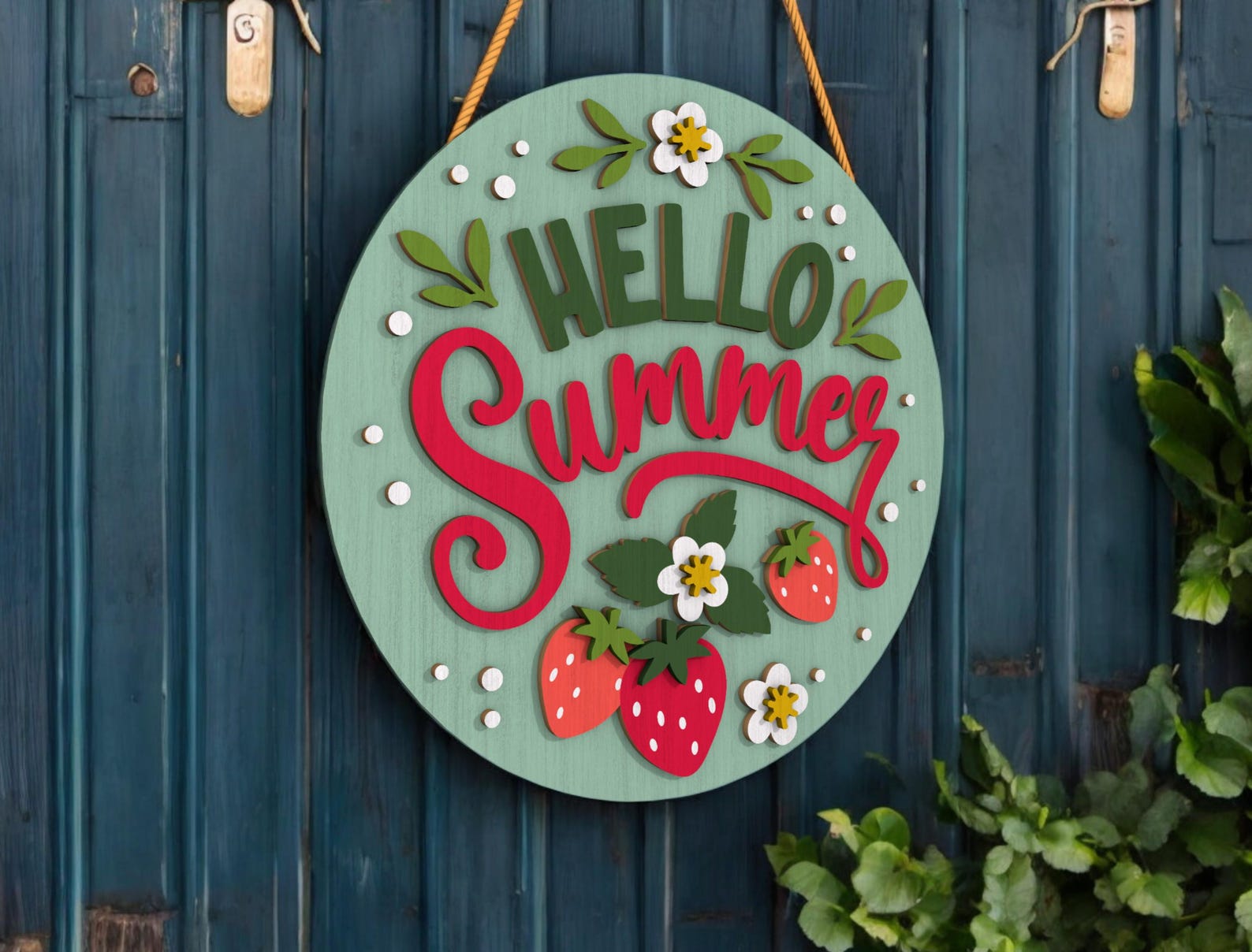 Hello Summer Round Strawberry Sign – MDF Wood Wall Decor | Colorful ...