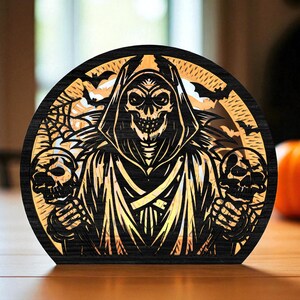DIY Halloween Grim Reaper Lantern | Wooden Light Box With Skulls, Bats ...