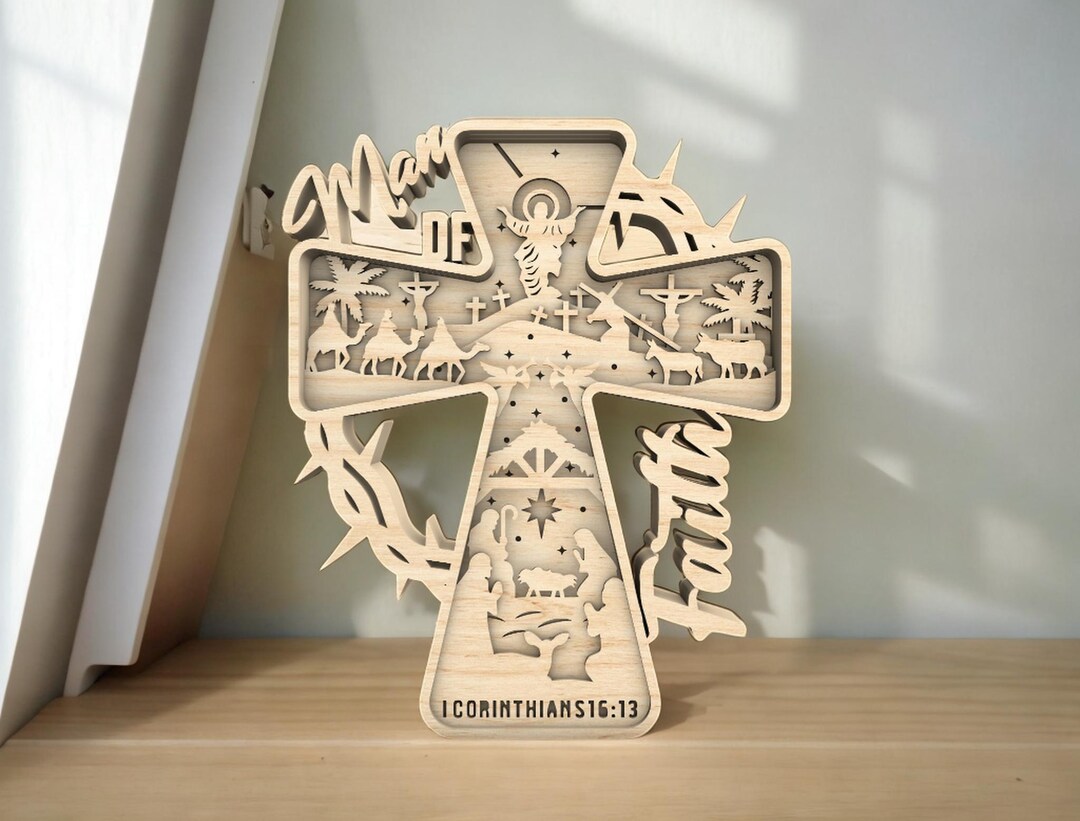 Wooden Christian Cross Wall Art – Religious Nativity Scene Decor, Man ...