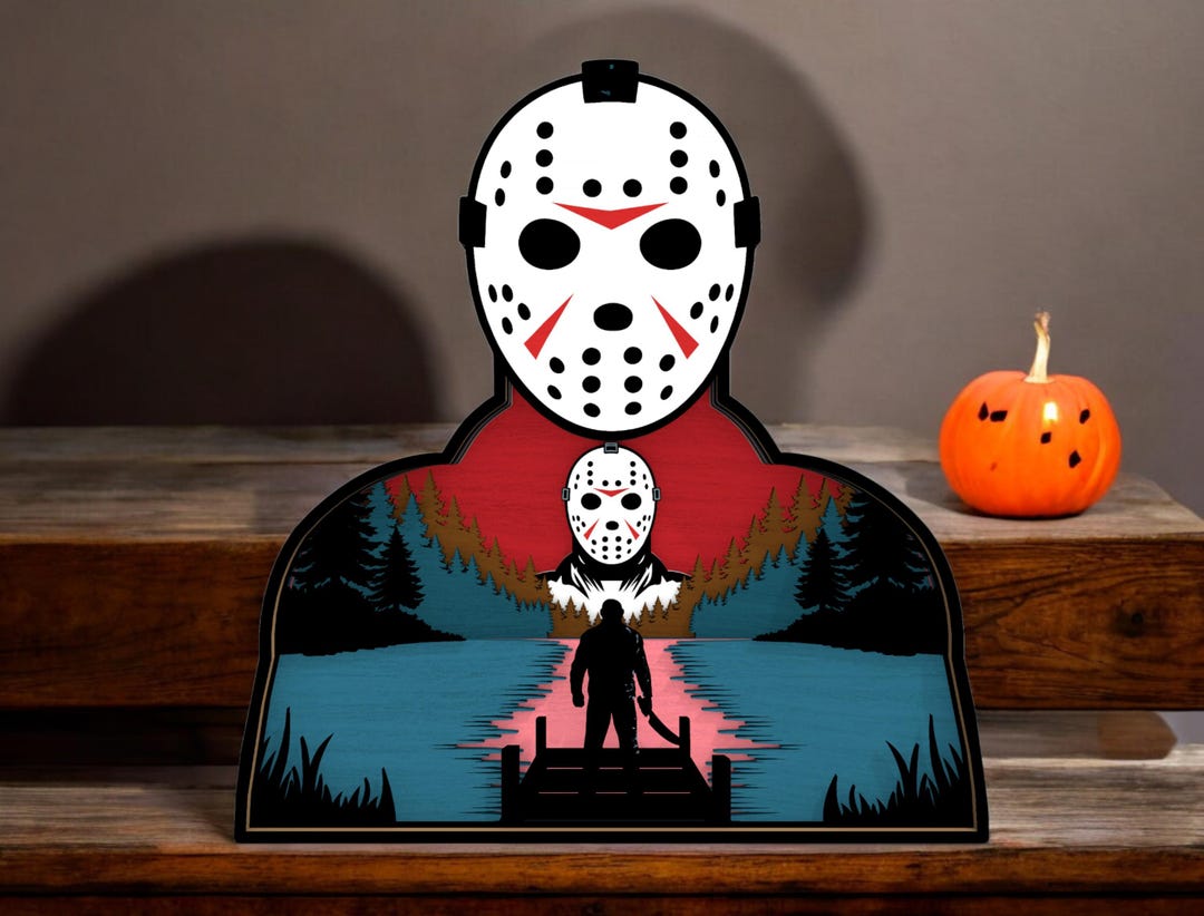Halloween Killer Lake Sign | Creepy Mask Dock Scene Wall Art | Spooky ...