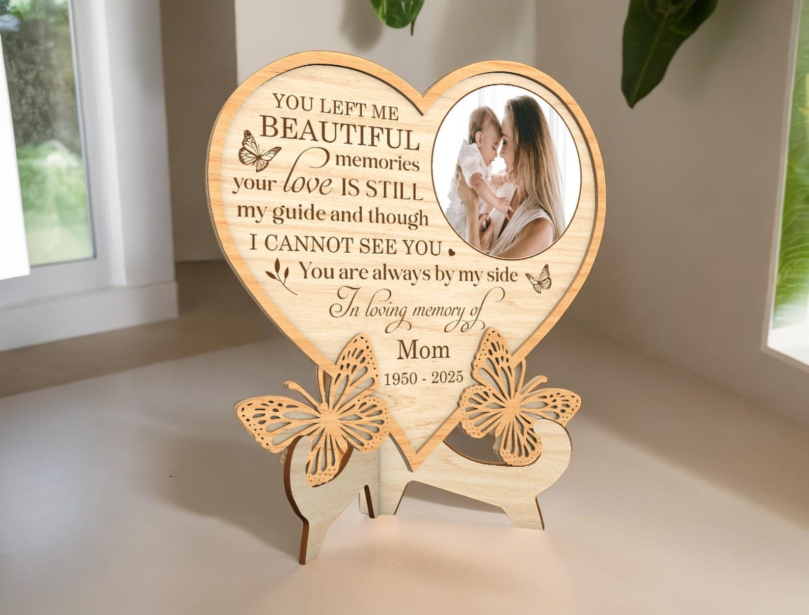 Personalized Heart Shaped Memorial Plaque for Mom | Photo Display With ...