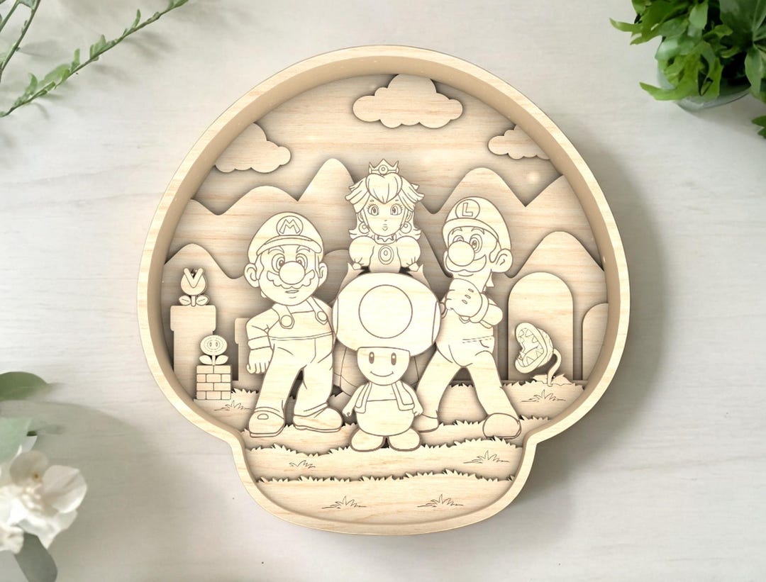 Round Wooden Wall Art With Video Game Characters, 3D Laser Cut Gaming ...