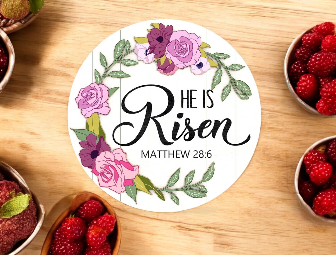 He is Risen- Wooden Sign, Christian Wall Art, Easter Decor, Floral ...
