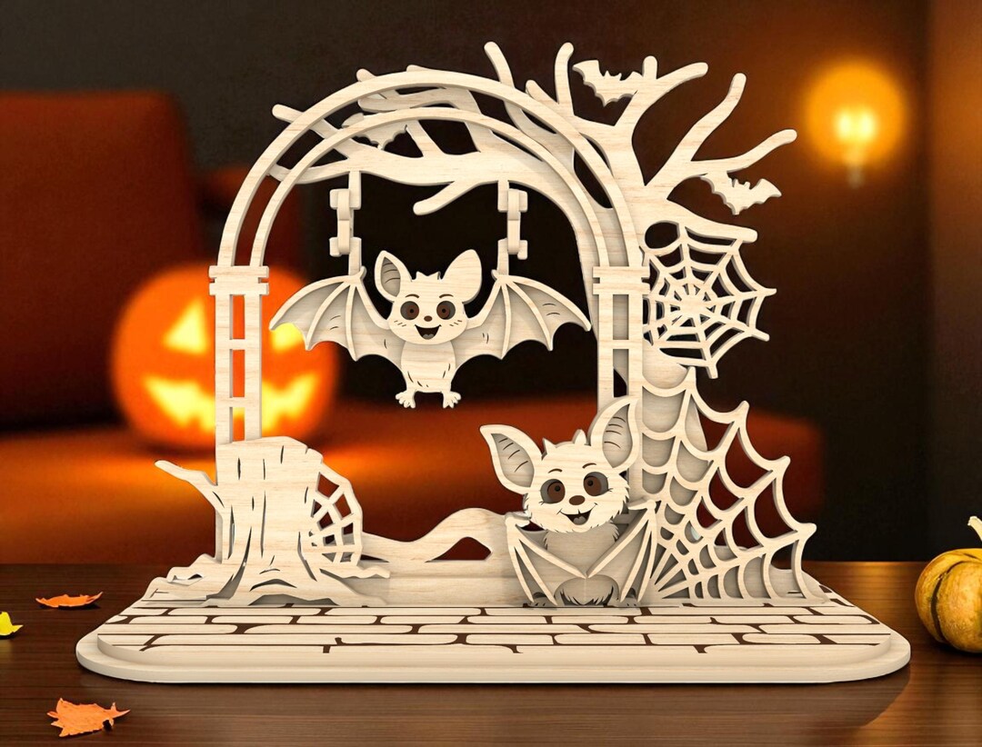 Halloween Bat Arch Standing Sign | Wooden 3D Table Decor With Spider ...