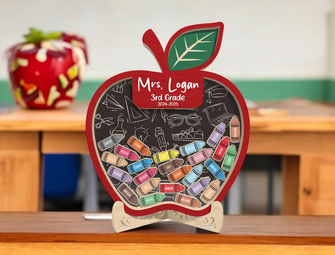 Personalized Apple Teacher Gift | 3rd Grade Crayon Name Sign ...