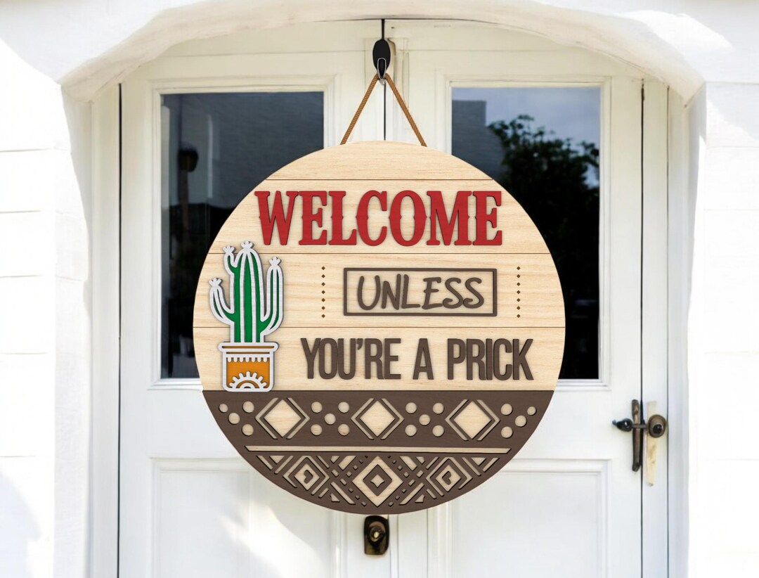 Welcome Succas, Modern Home Accent Piece | Cactus Door Hangers, Cactus ...