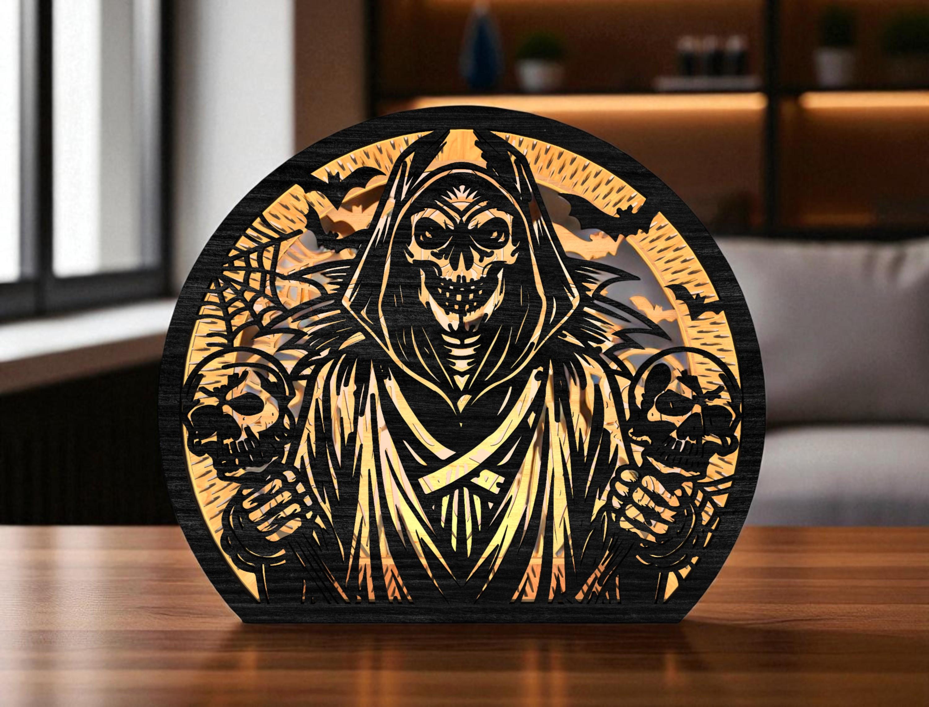 DIY Halloween Grim Reaper Lantern | Wooden Light Box With Skulls, Bats ...