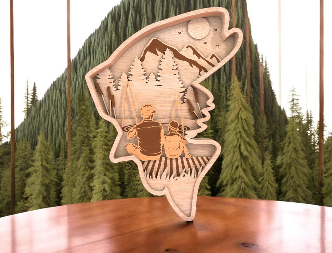 3D Layered Wood Bass Fishing Wall Art, Rustic Home Decor Gift for ...