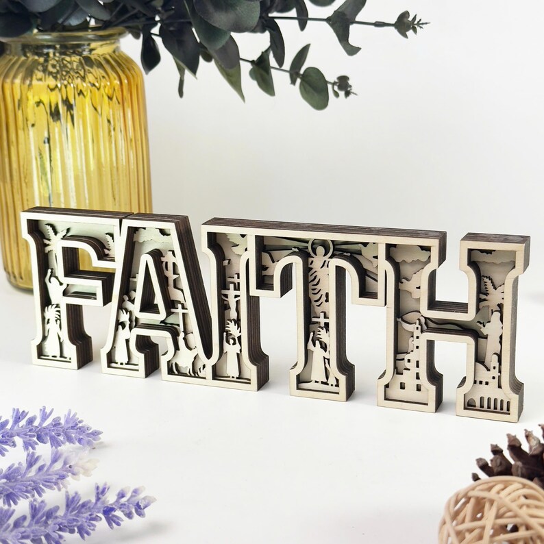 Faith Wooden Sign, Christian Easter Day Decor, Religious Multilayer ...
