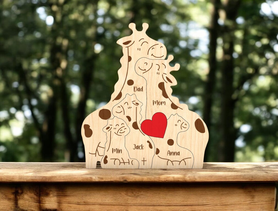Personalized Giraffe Family Sign, MDF Wooden Safari Decor, Custom Name ...