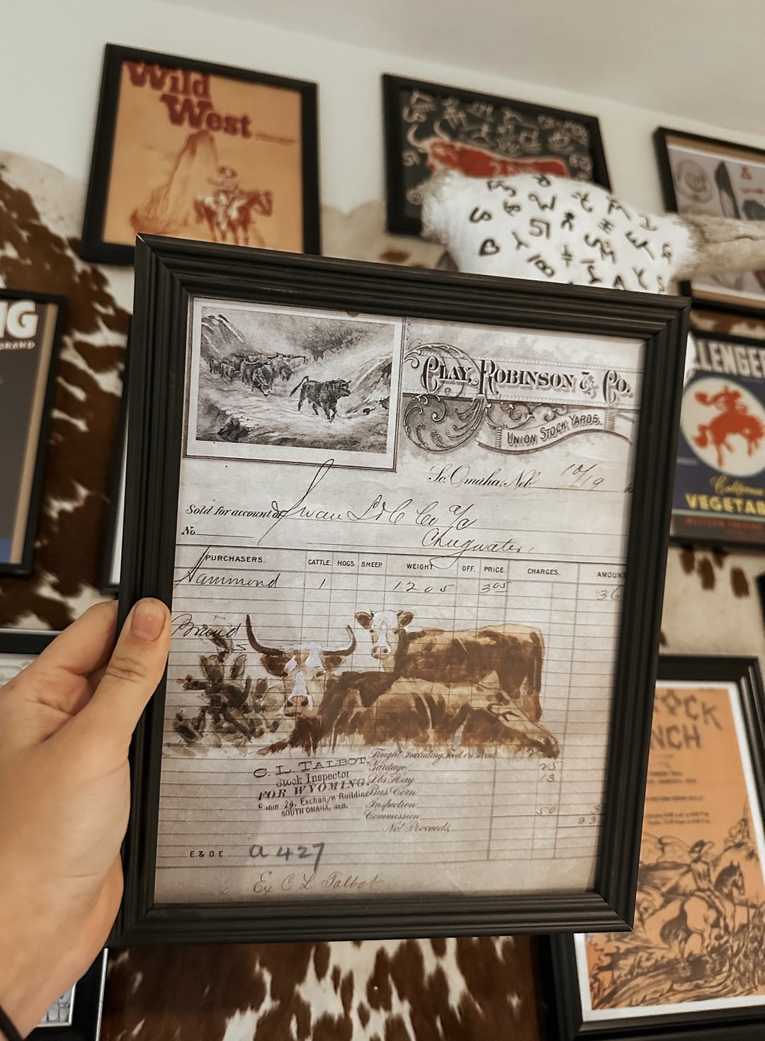 Vintage Western Cattle Auction Receipt Framed Print - Etsy