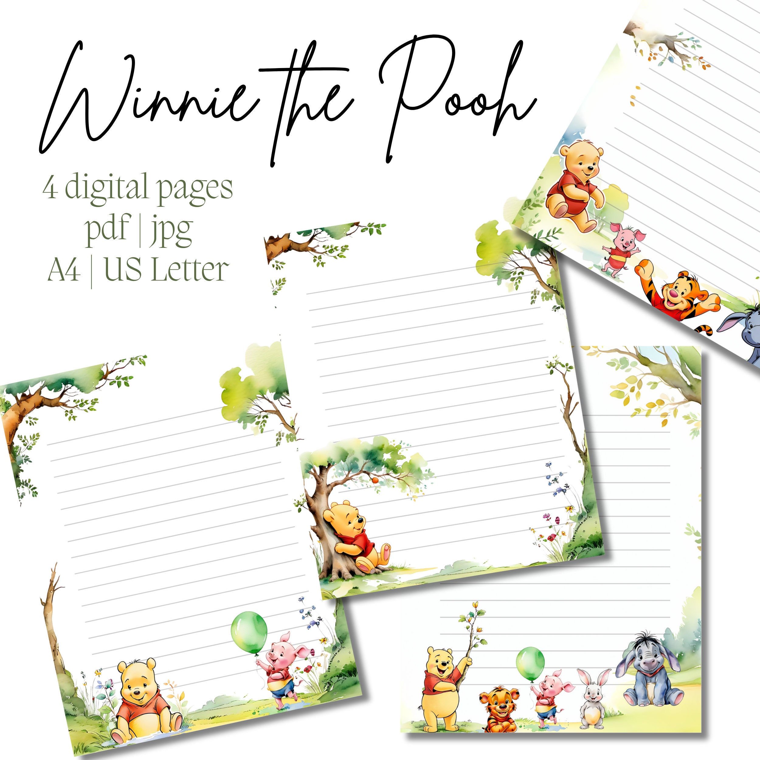 Classic Winnie the Pooh Notepad Paper, Hundred Acre Wood, Pooh Writting ...