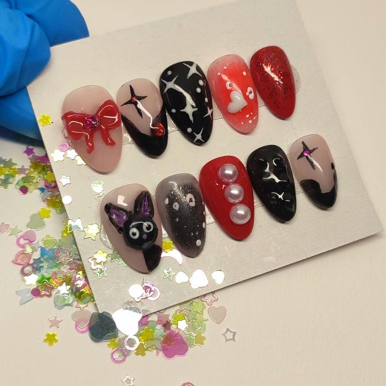Kikis Delivery Service Inspired Press on Nails, Studio Ghibli, Black ...