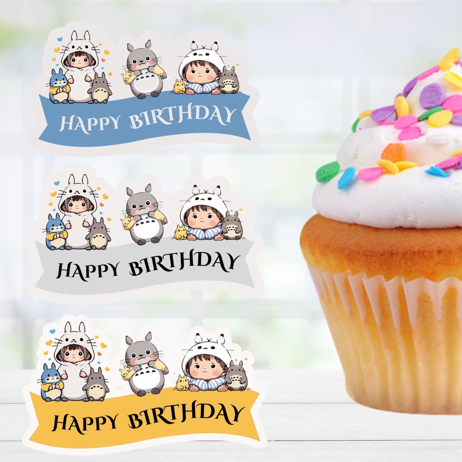 Printable Large Totoro Cake Topper, My Neighbor Totoro Happy Birthday ...