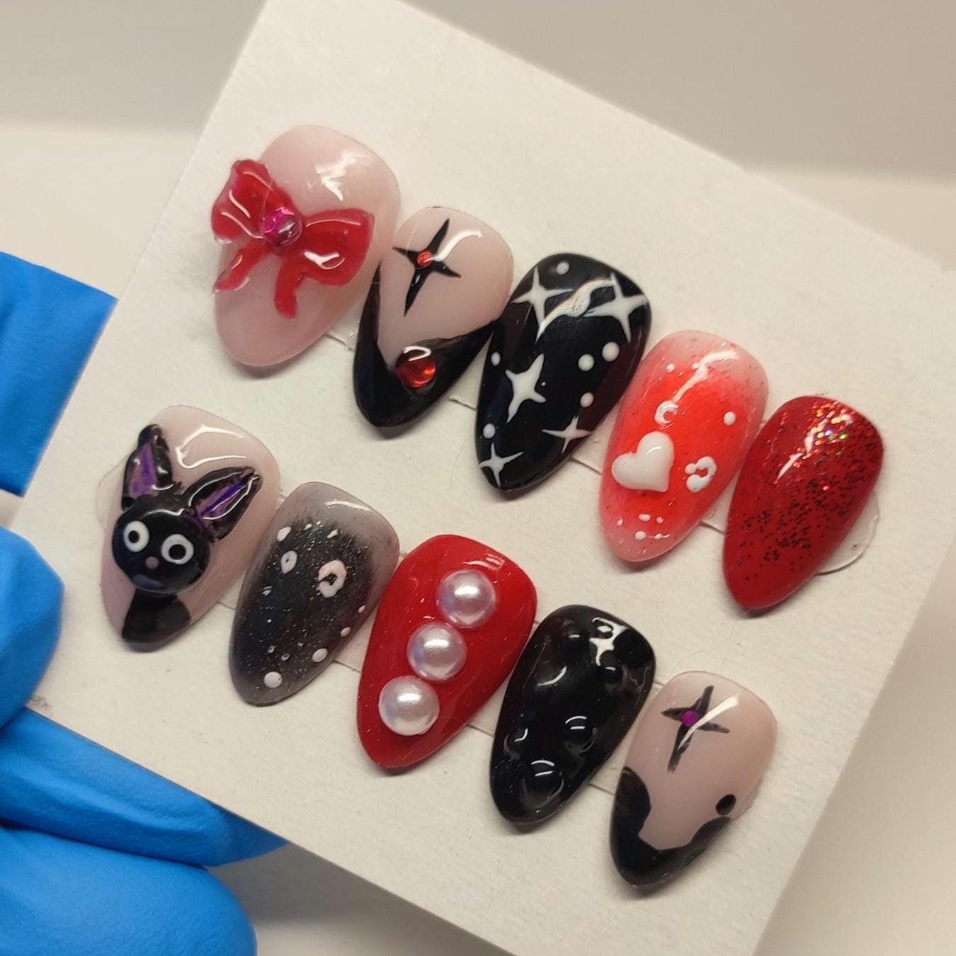 Kikis Delivery Service Inspired Press on Nails, Studio Ghibli, Black ...