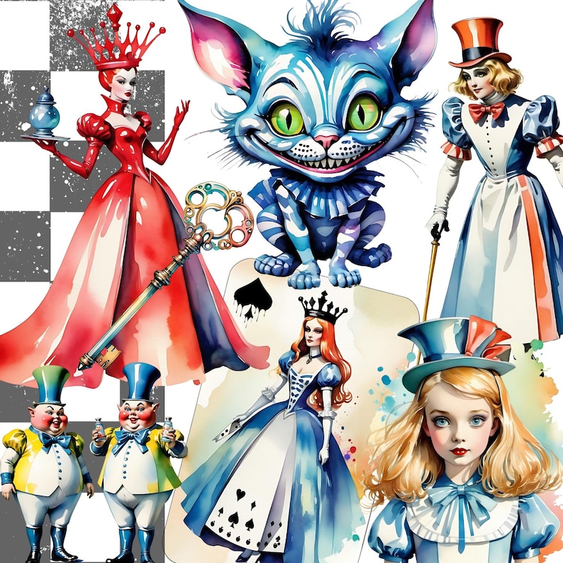 Alice in Wonderland Clipart, Cheshire Cat Smile, Mad Hatter Tea Party ...