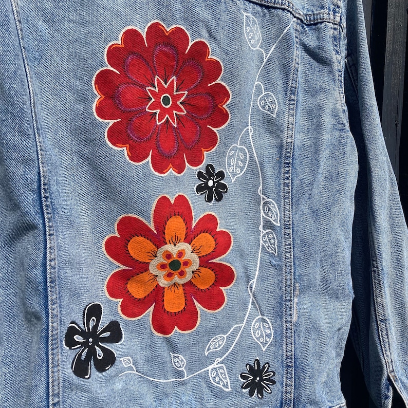 Hand Painted Denim Jacket | Womens Floral Denim Jacket | Custom Denim ...