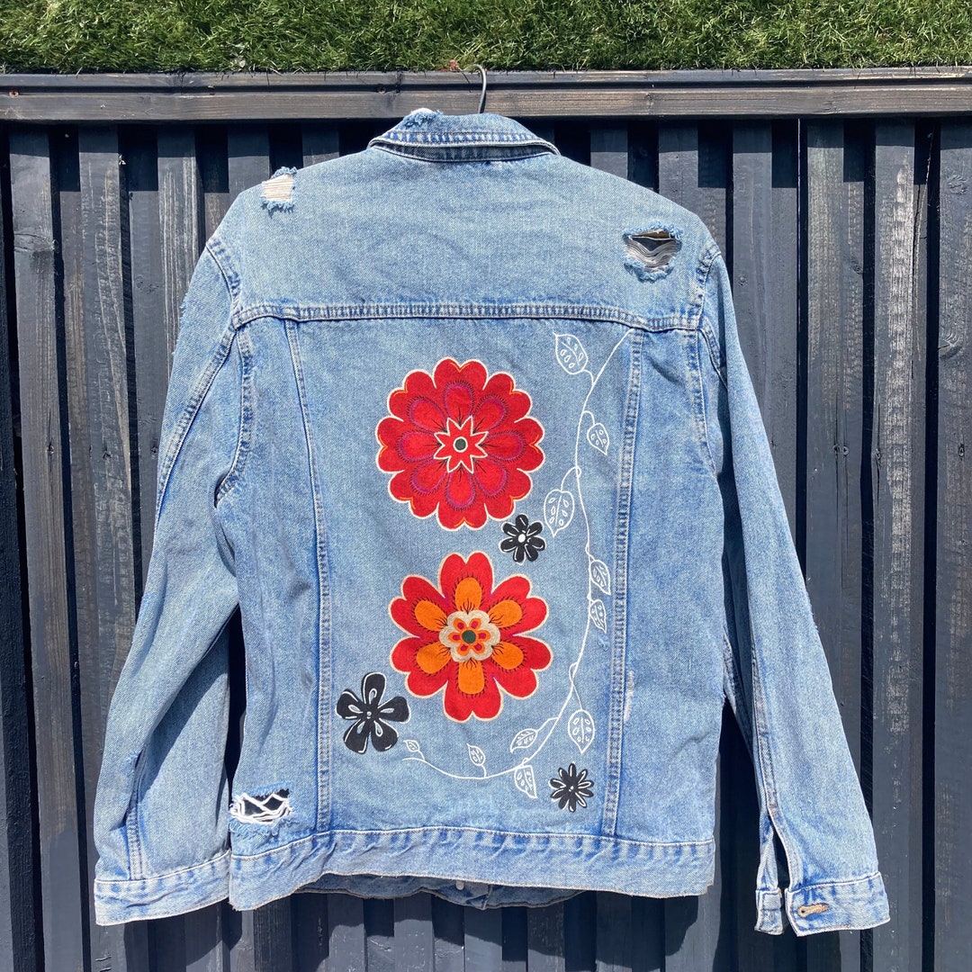 Hand Painted Denim Jacket | Womens Floral Denim Jacket | Custom Denim ...