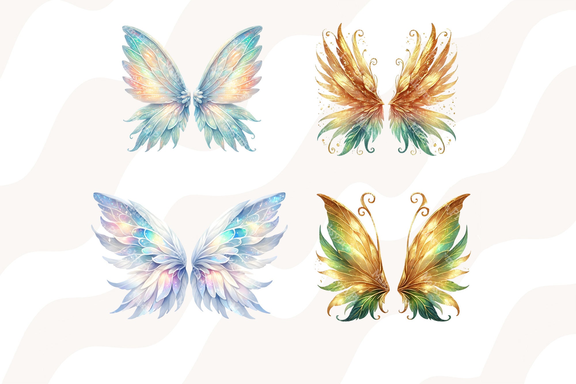 Magical Fairy Wings Clipart, Watercolor Angel Wing Clip Art, Pastel ...