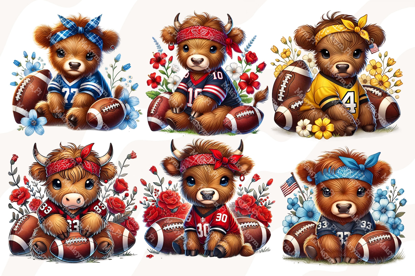 Fall Highland Cow Football Clipart PNG, Sublimation Design, Digital ...