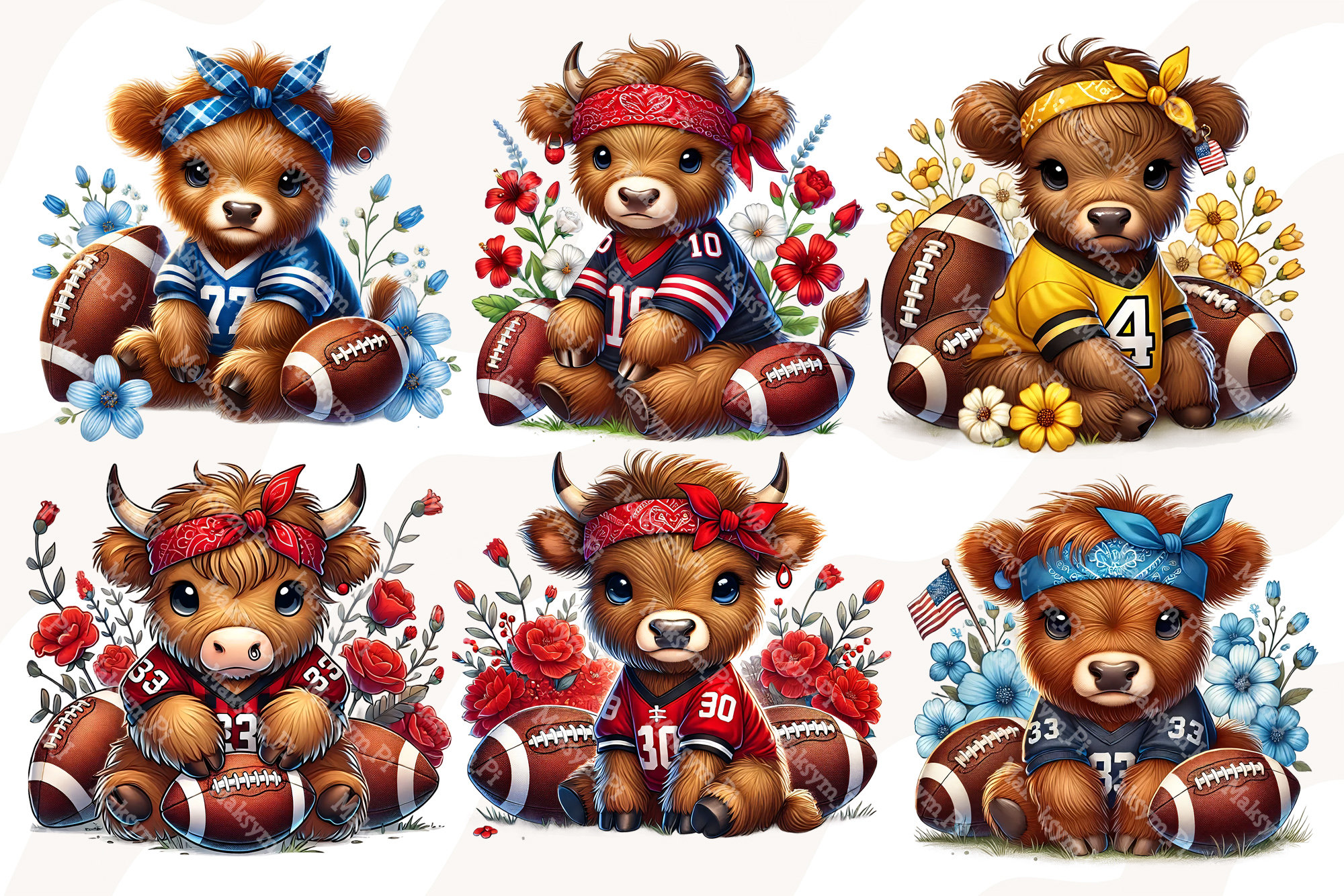 Fall Highland Cow Football Clipart PNG, Sublimation Design, Digital ...
