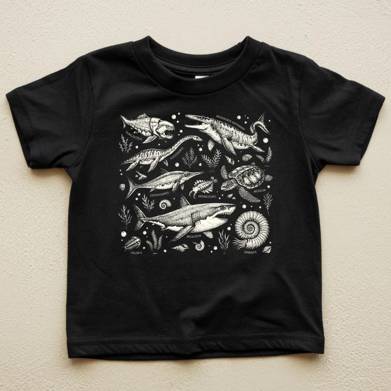 Prehistoric Ocean Creatures Youth Kids T-shirt, Megalodon Dinosaur ...