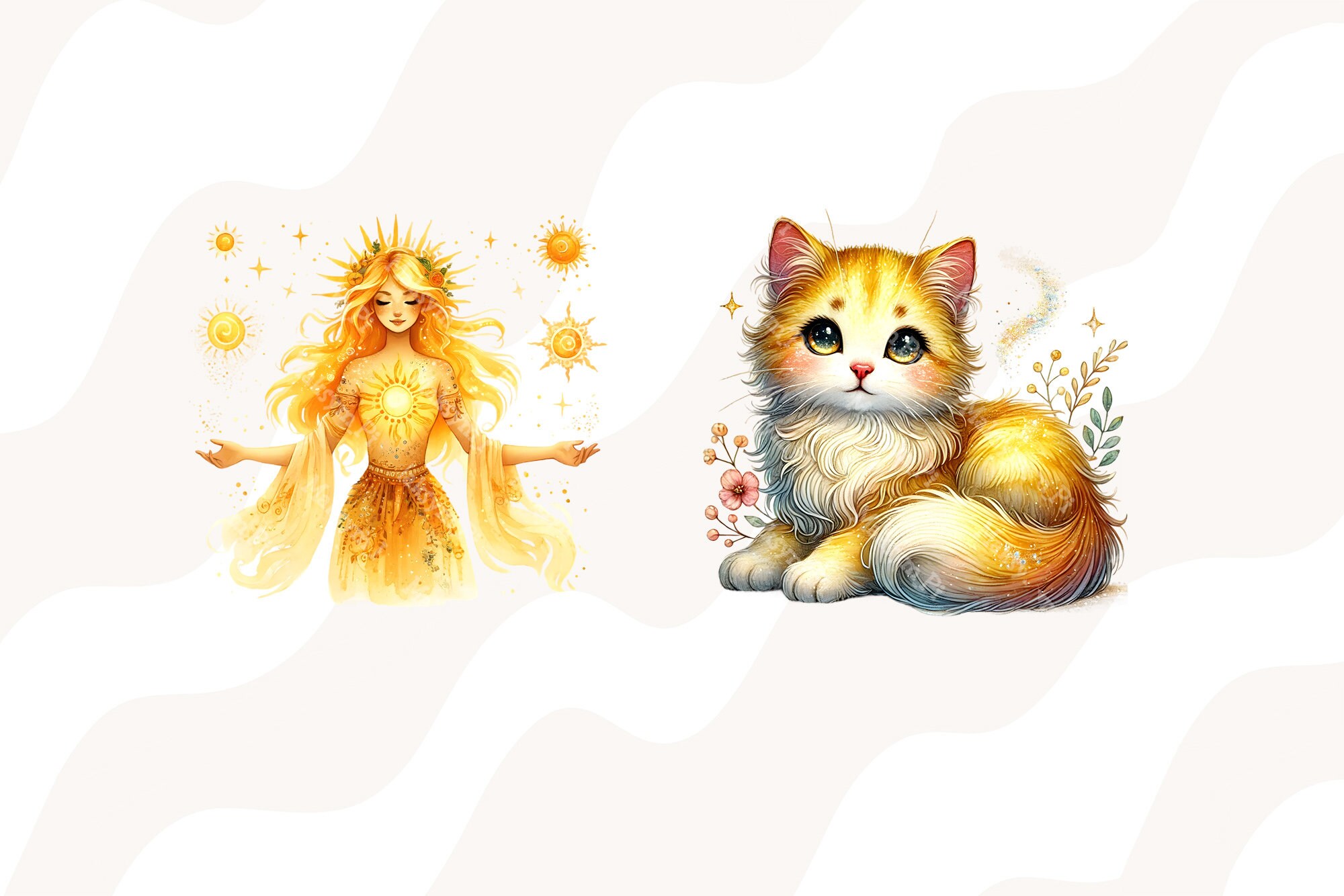 Watercolor Litha Clipart PNG Set, Floral Pagan Holiday Wiccan Art ...