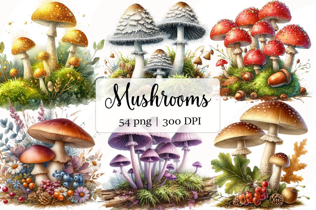 Watercolor Mushrooms Clipart Bundle, Forest Nature Scrapbooking Set ...