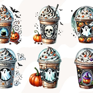 Halloween Coffee Clipart Set, Scary Gothic Watercolor Hot Coffee Drink ...