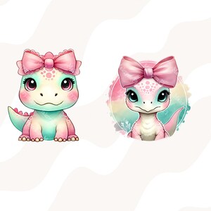 Girly Dinosaurs Watercolor Clipart Set Dino Clip Art Bundle of ...