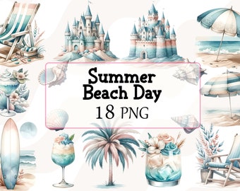 Summer Beach Watercolor Clipart Set, Beach Vacation Clip Art, Boho ...