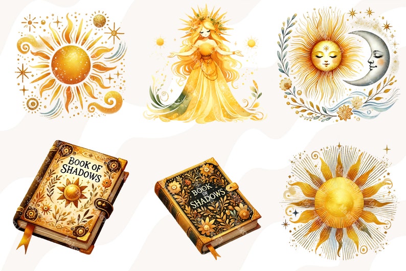 Watercolor Litha Clipart PNG Set, Floral Pagan Holiday Wiccan Art ...